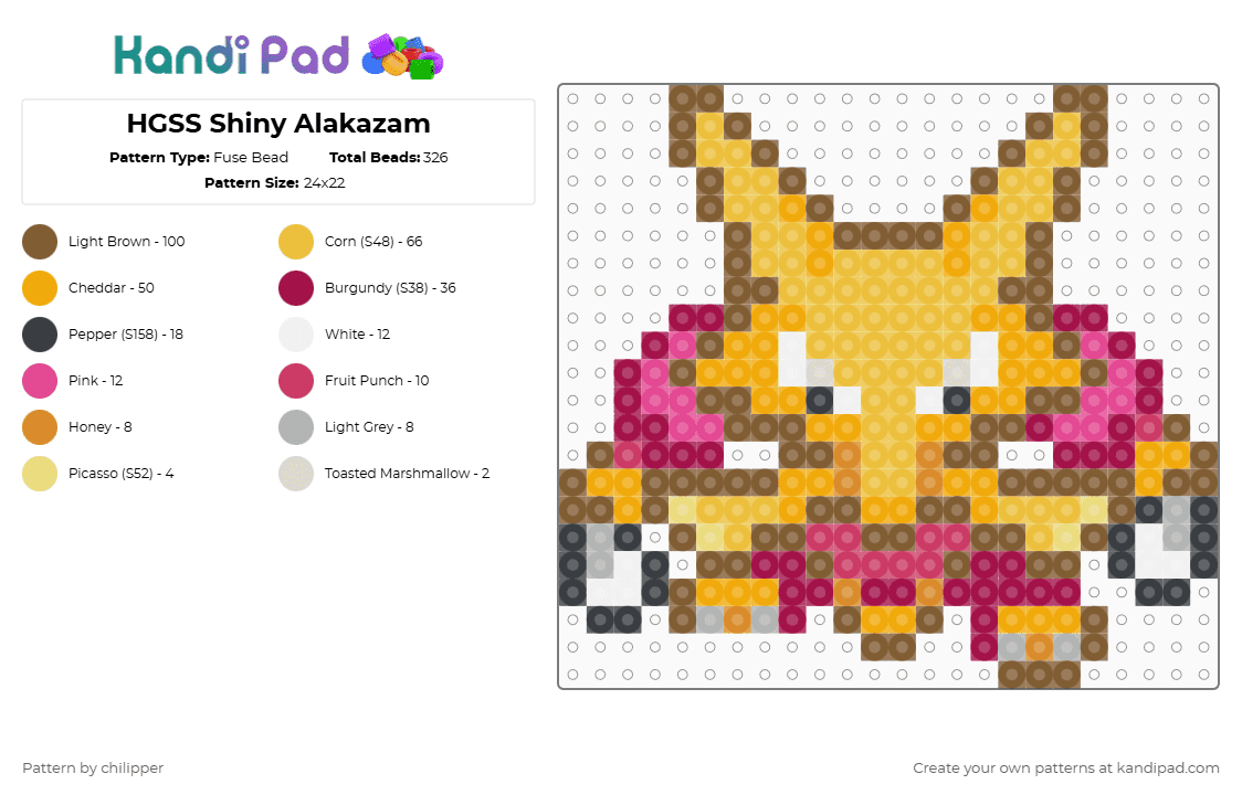 HGSS Shiny Alakazam Fuse Bead Pattern - Kandi Pad | Kandi Patterns ...