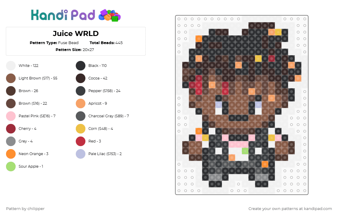 Juice WRLD Fuse Bead Pattern - Kandi Pad | Kandi Patterns, Fuse Bead ...