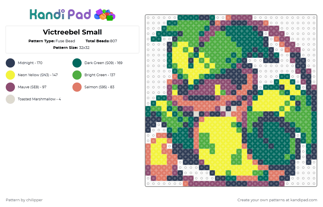 Victreebel Small Fuse Bead Pattern - Kandi Pad | Kandi Patterns, Fuse ...