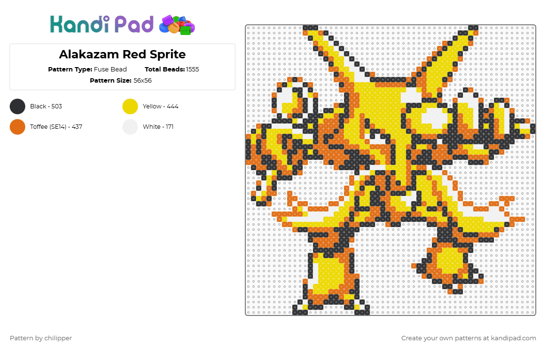 Alakazam Red Sprite Fuse Bead Pattern - Kandi Pad | Kandi Patterns ...