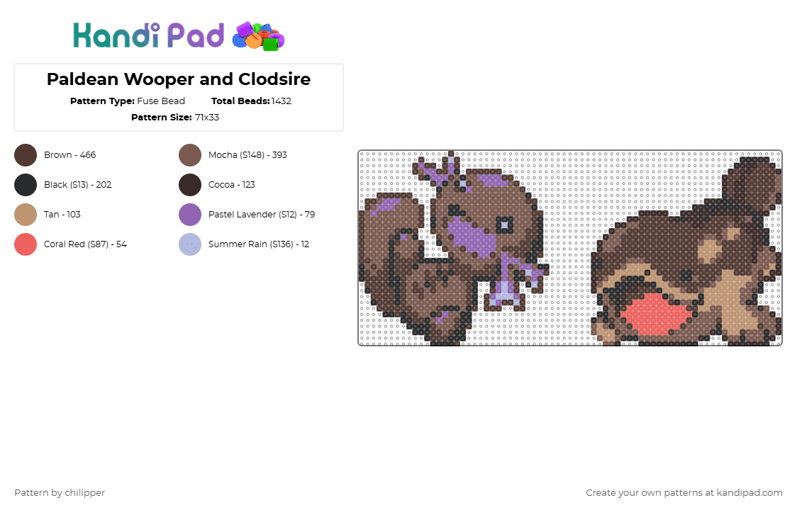 Paldean Wooper and Clodsire Fuse Bead Pattern - Kandi Pad | Kandi ...