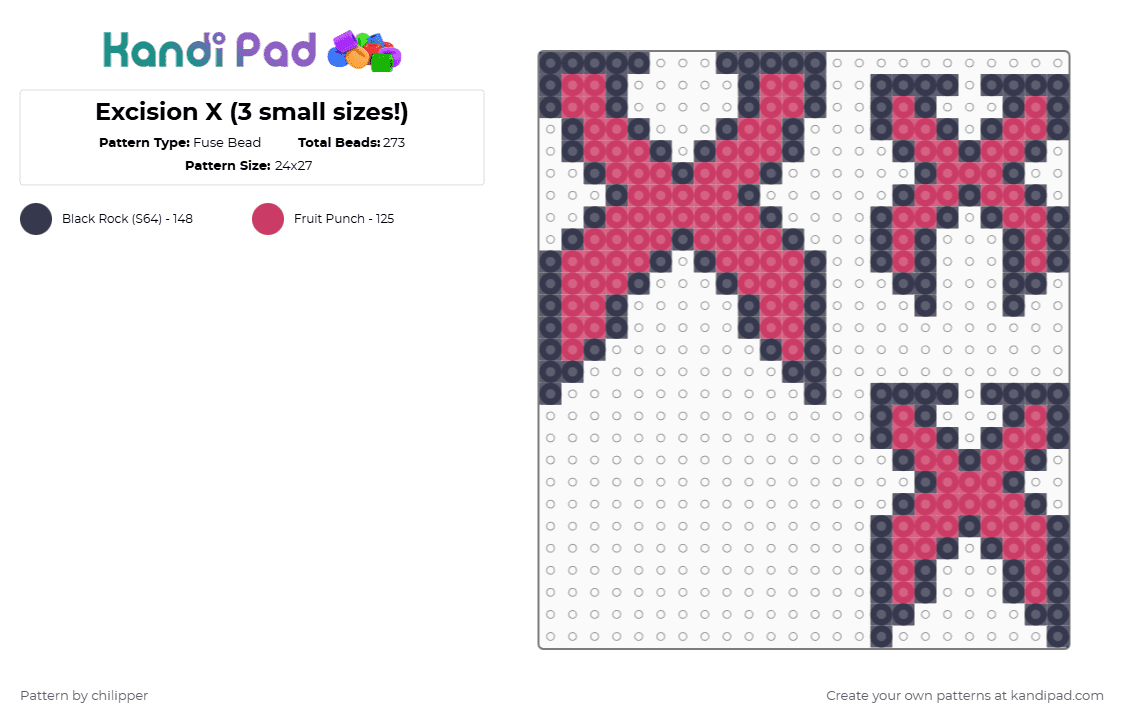 Excision X (3 small sizes!) Fuse Bead Pattern - Kandi Pad | Kandi ...