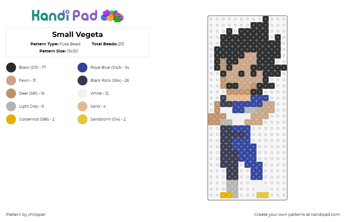 Small Vegeta Fuse Bead Pattern - Kandi Pad | Kandi Patterns, Fuse Bead ...