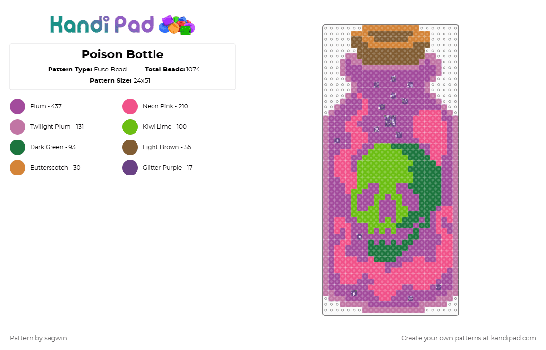 Poison Bottle Fuse Bead Pattern - Kandi Pad | Kandi Patterns, Fuse Bead ...