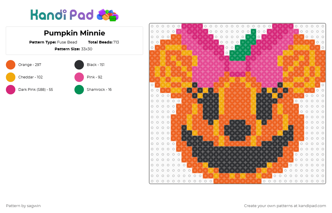 Pumpkin Minnie Fuse Bead Pattern - Kandi Pad | Kandi Patterns, Fuse ...