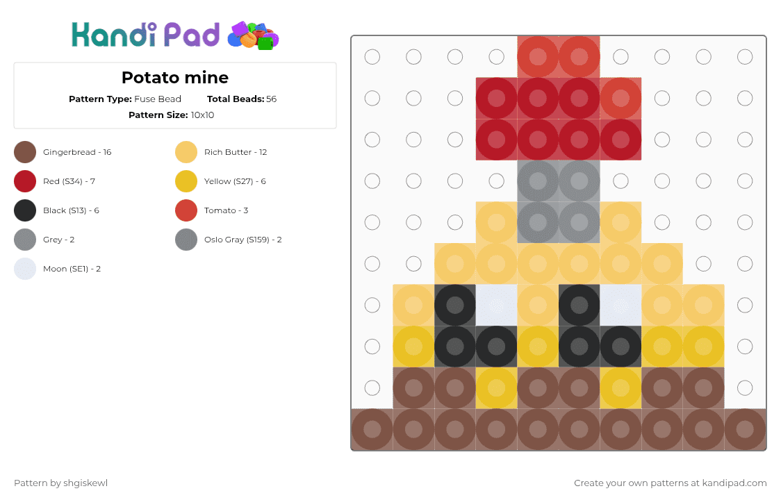 Potato mine Fuse Bead Pattern - Kandi Pad | Kandi Patterns, Fuse Bead ...