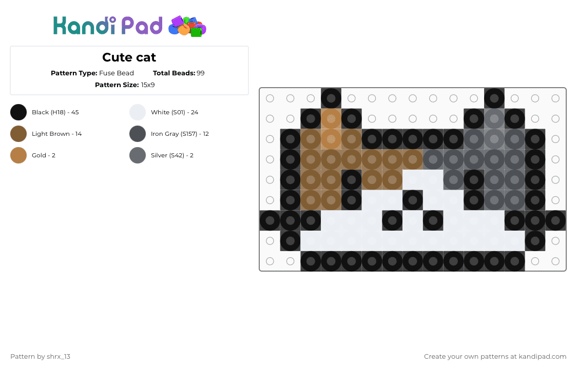 Cute cat Fuse Bead Pattern - Kandi Pad | Kandi Patterns, Fuse Bead ...