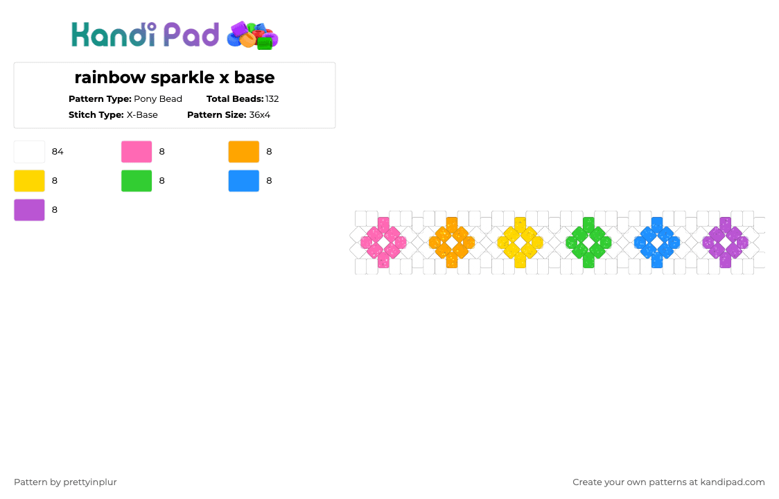 Rainbow sparkle x base Pony Bead Pattern - Kandi Pad | Kandi Patterns ...