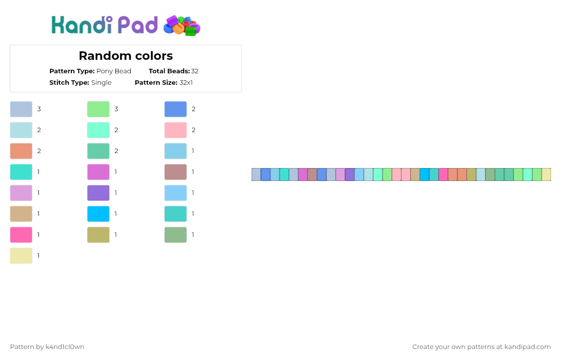 Random colors Pony Bead Pattern - Kandi Pad | Kandi Patterns, Fuse Bead ...