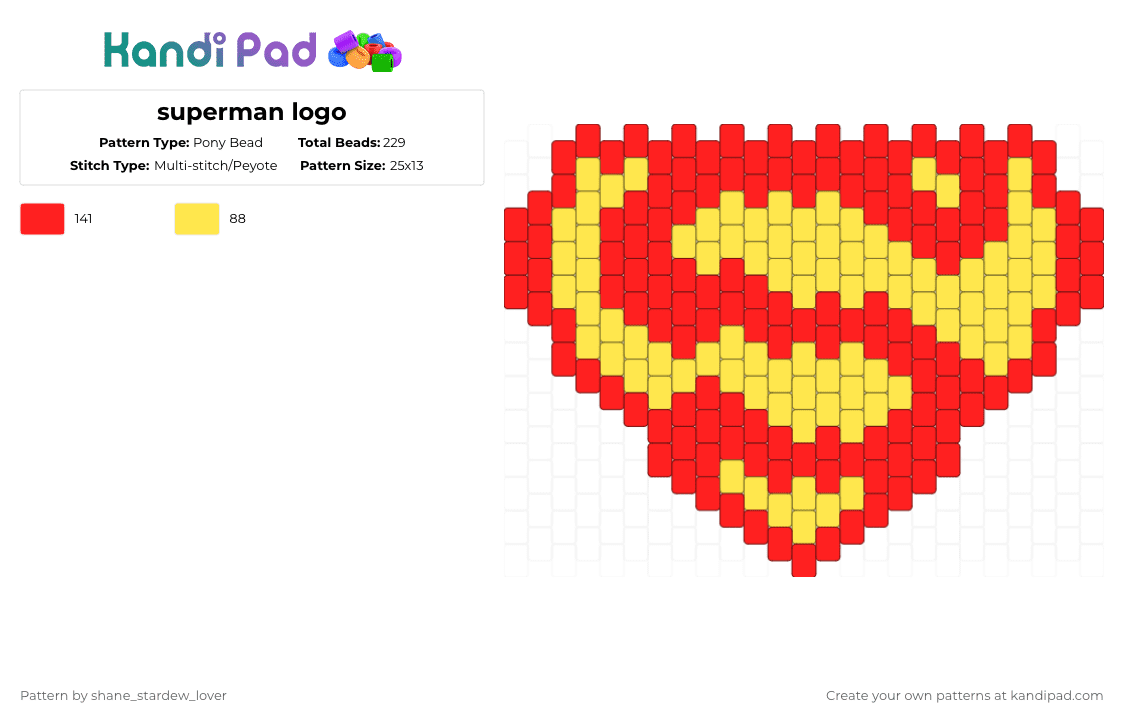 Superman logo Pony Bead Pattern - Kandi Pad | Kandi Patterns, Fuse Bead ...