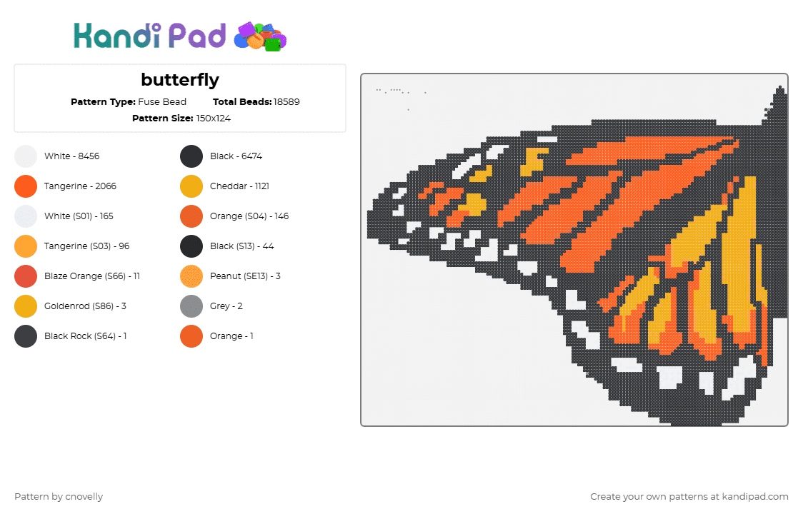 Butterfly Fuse Bead Pattern - Kandi Pad | Kandi Patterns, Fuse Bead ...