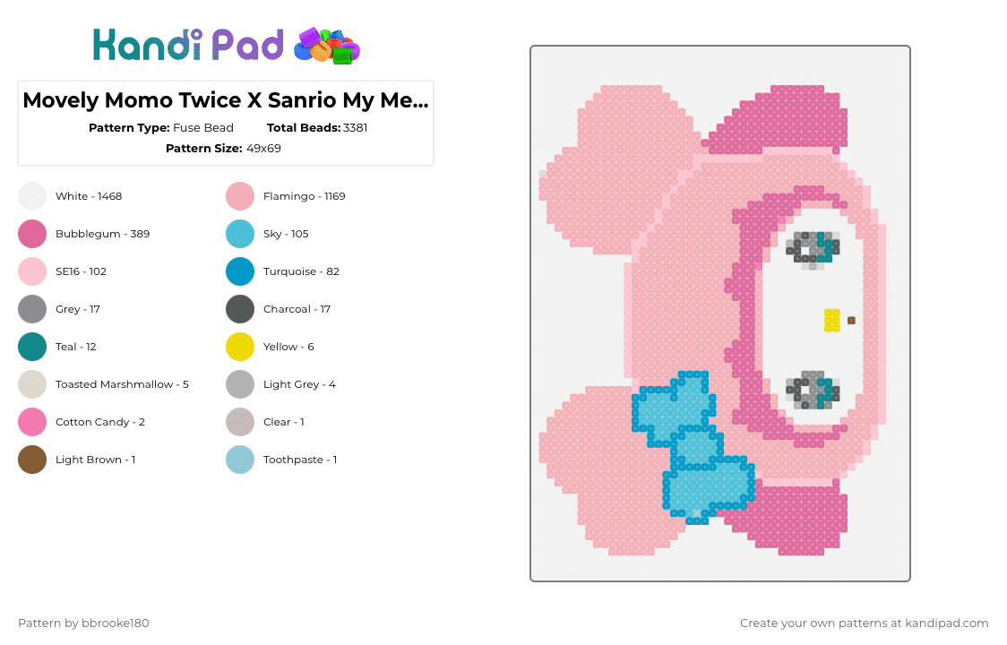 Movely Momo Twice X Sanrio My Melody Fuse Bead Pattern - Kandi Pad ...