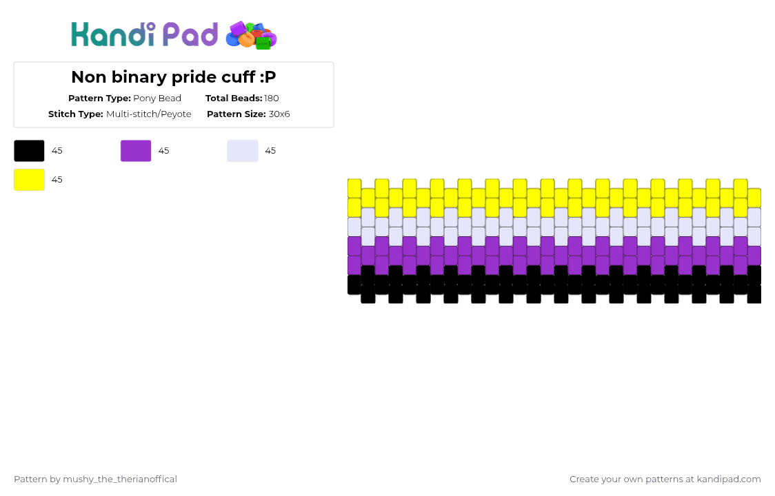 Non binary pride cuff :P Pony Bead Pattern - Kandi Pad | Kandi Patterns ...