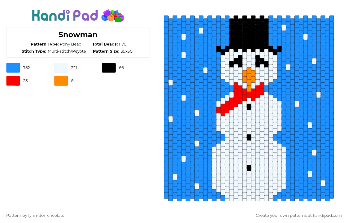 Snowman Pony Bead Pattern - Kandi Pad | Kandi Patterns, Fuse Bead ...
