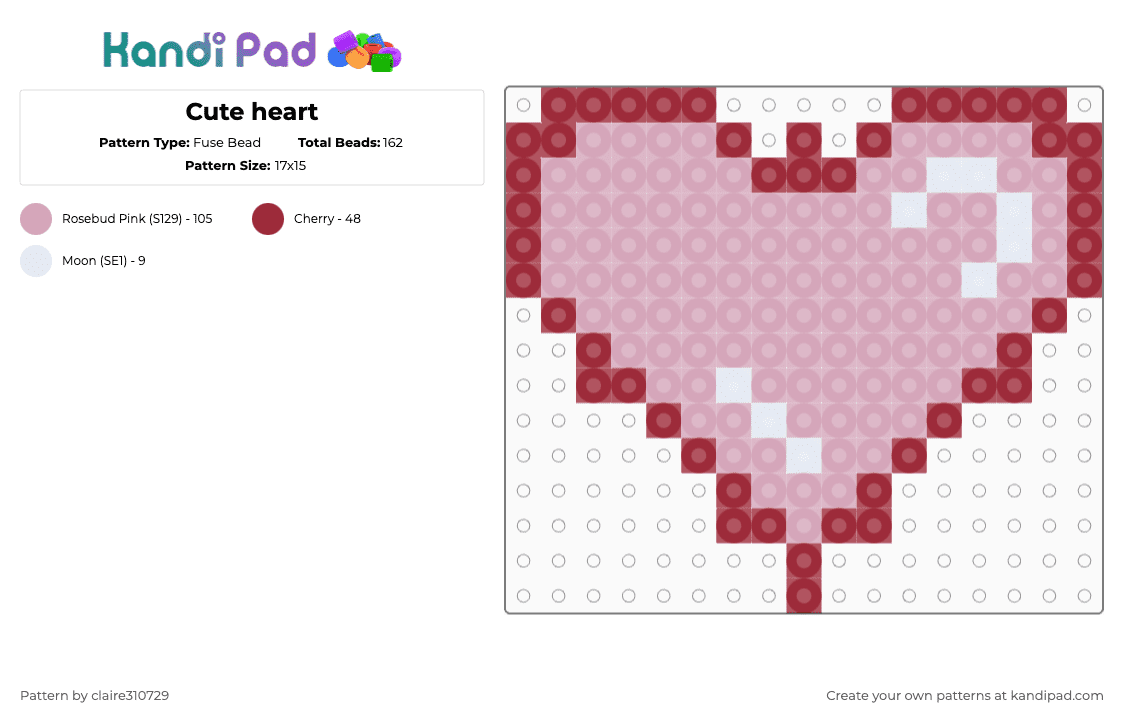 Cute heart Fuse Bead Pattern - Kandi Pad | Kandi Patterns, Fuse Bead ...