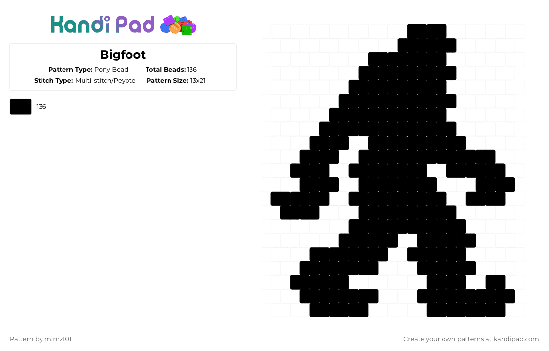Bigfoot Pony Bead Pattern - Kandi Pad | Kandi Patterns, Fuse Bead ...