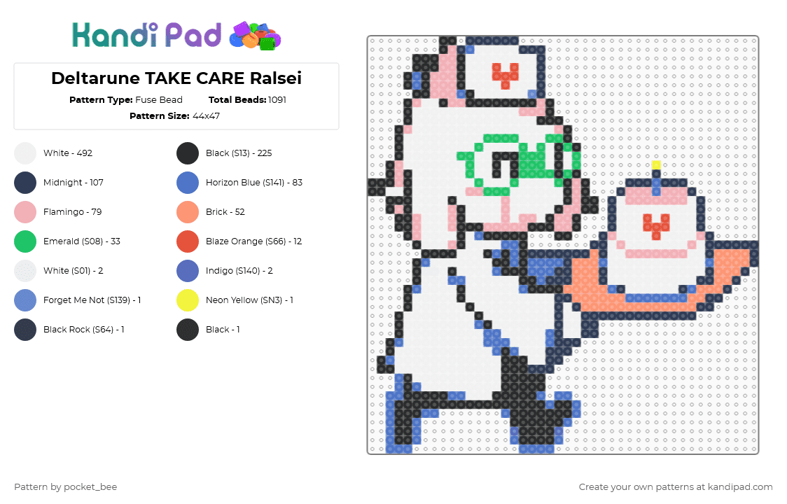 Deltarune TAKE CARE Ralsei Fuse Bead Pattern - Kandi Pad | Kandi ...
