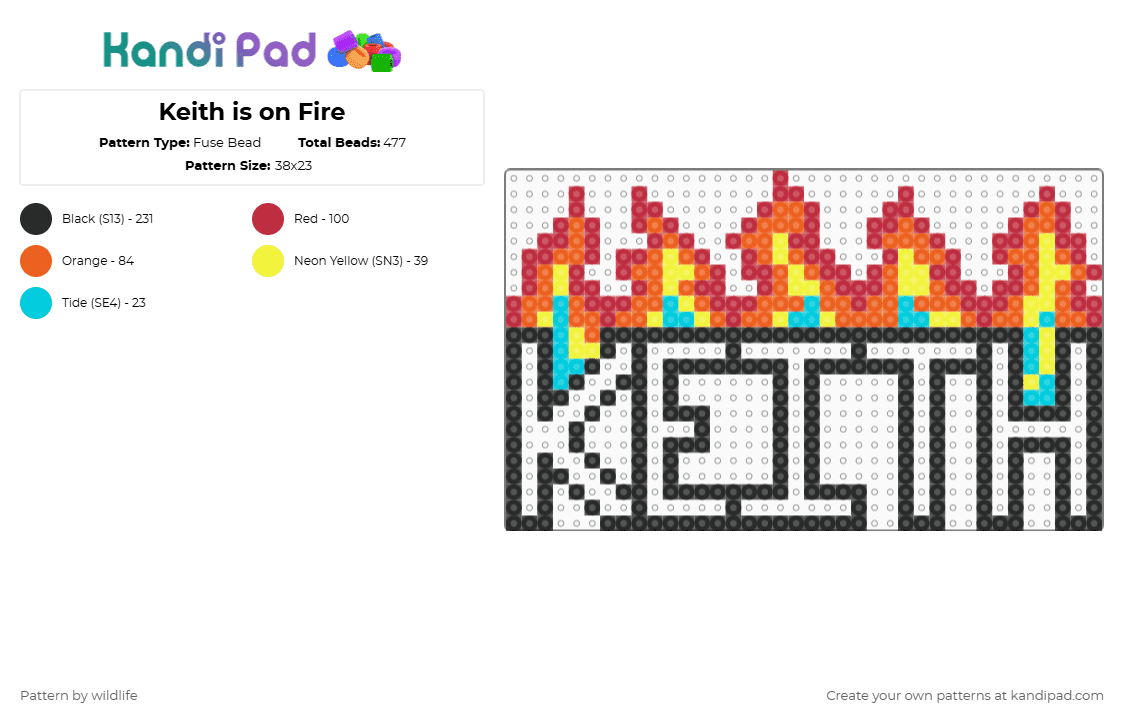 Keith is on Fire Fuse Bead Pattern - Kandi Pad | Kandi Patterns, Fuse ...