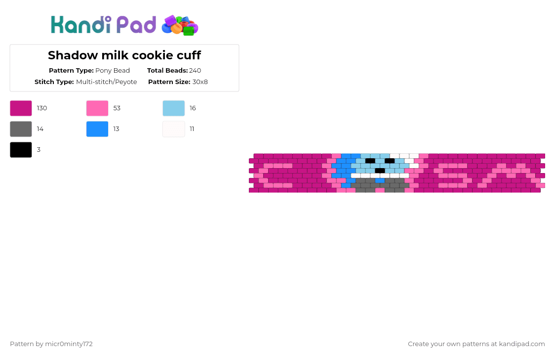 Shadow milk cookie cuff Pony Bead Pattern - Kandi Pad | Kandi Patterns ...