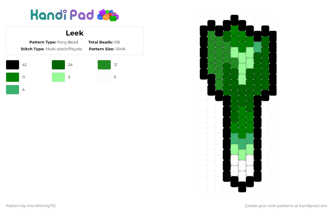 Leek Pony Bead Pattern - Kandi Pad | Kandi Patterns, Fuse Bead Patterns ...