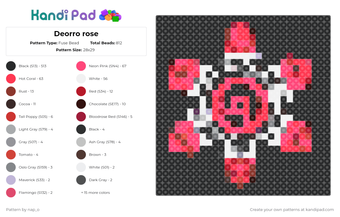 Deorro rose Fuse Bead Pattern - Kandi Pad | Kandi Patterns, Fuse Bead ...