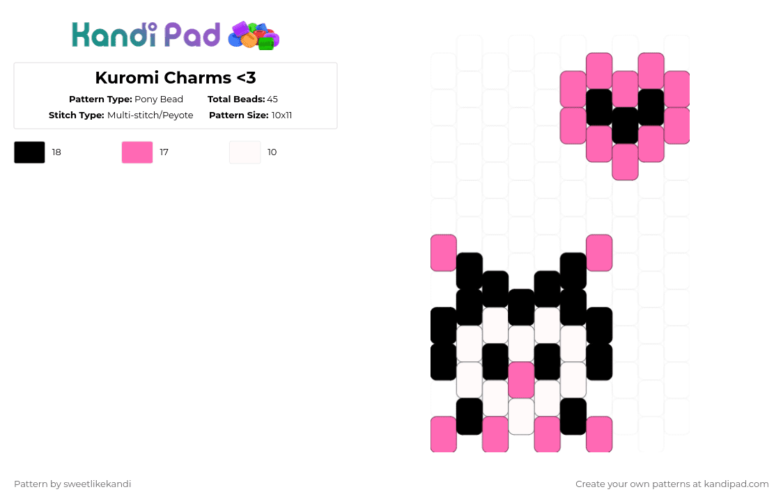 Kuromi Charms Pony Bead Pattern - Kandi Pad | Kandi Patterns, Fuse Bead ...