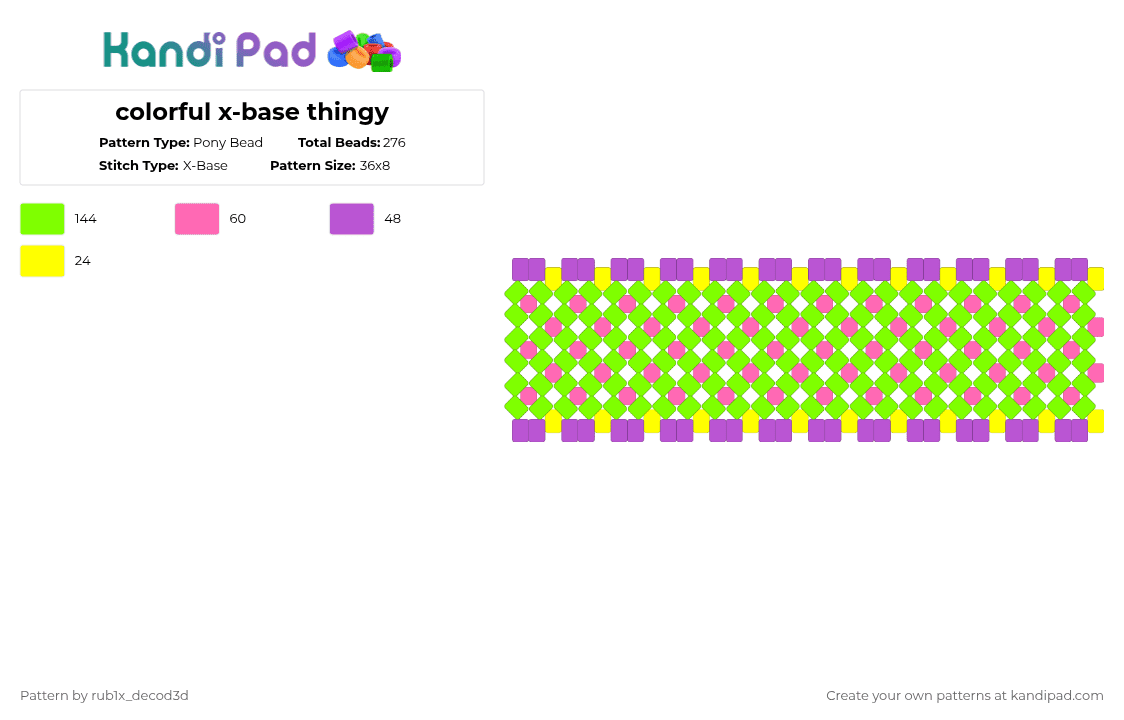 Colorful x-base thingy Pony Bead Pattern - Kandi Pad | Kandi Patterns ...
