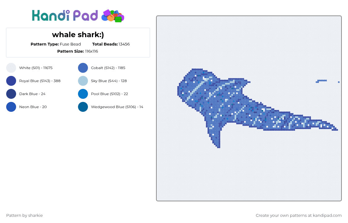 Whale shark:) Fuse Bead Pattern - Kandi Pad | Kandi Patterns, Fuse Bead ...