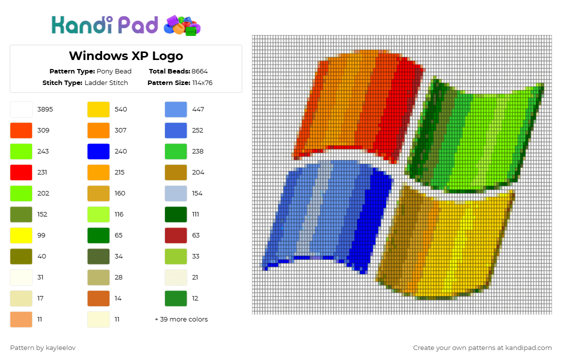 Windows XP Logo Pony Bead Pattern - Kandi Pad | Kandi Patterns, Fuse ...