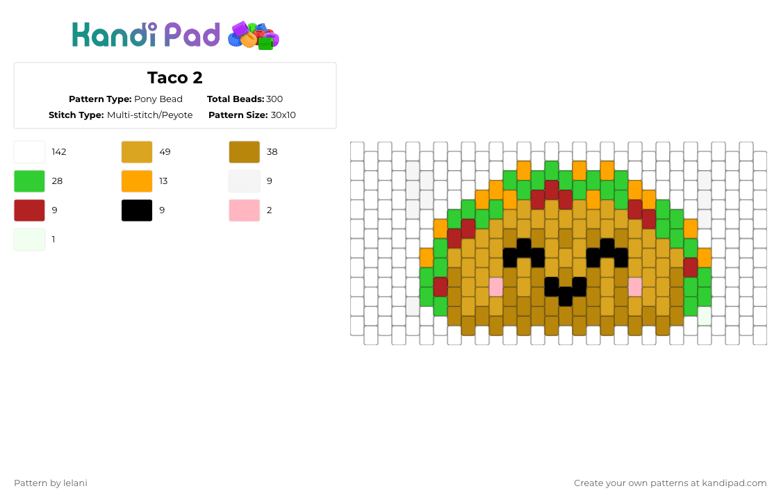 Taco 2 Pony Bead Pattern - Kandi Pad | Kandi Patterns, Fuse Bead ...