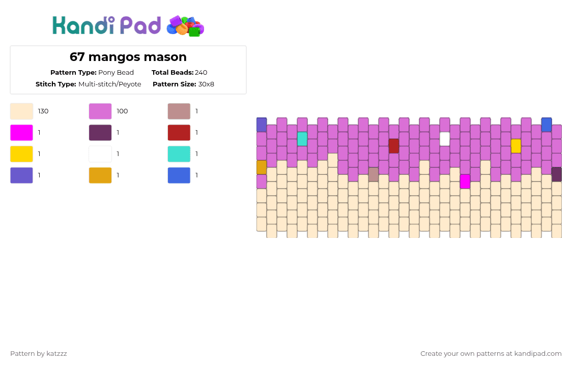67 mangos mason Pony Bead Pattern - Kandi Pad | Kandi Patterns, Fuse ...