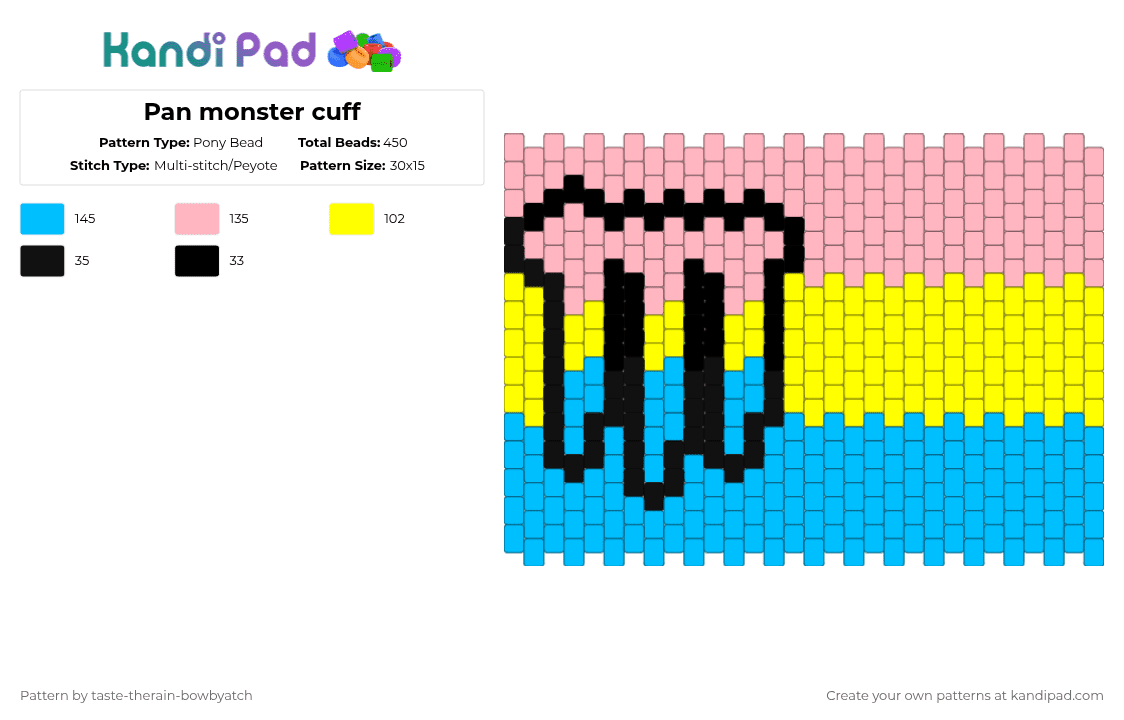 Pan monster cuff Pony Bead Pattern - Kandi Pad | Kandi Patterns, Fuse ...