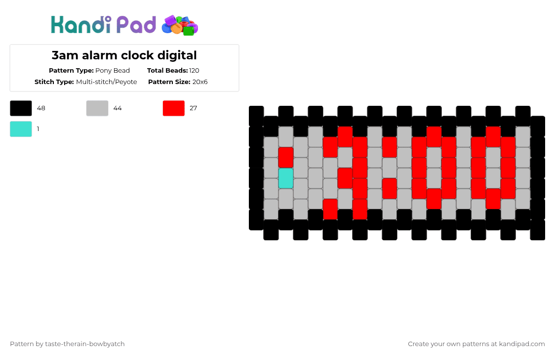 3am alarm clock digital Pony Bead Pattern - Kandi Pad | Kandi Patterns ...