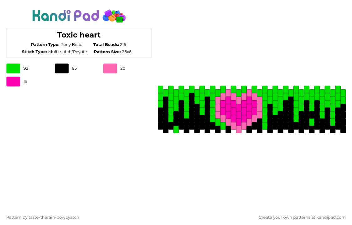 Toxic heart Pony Bead Pattern - Kandi Pad | Kandi Patterns, Fuse Bead ...