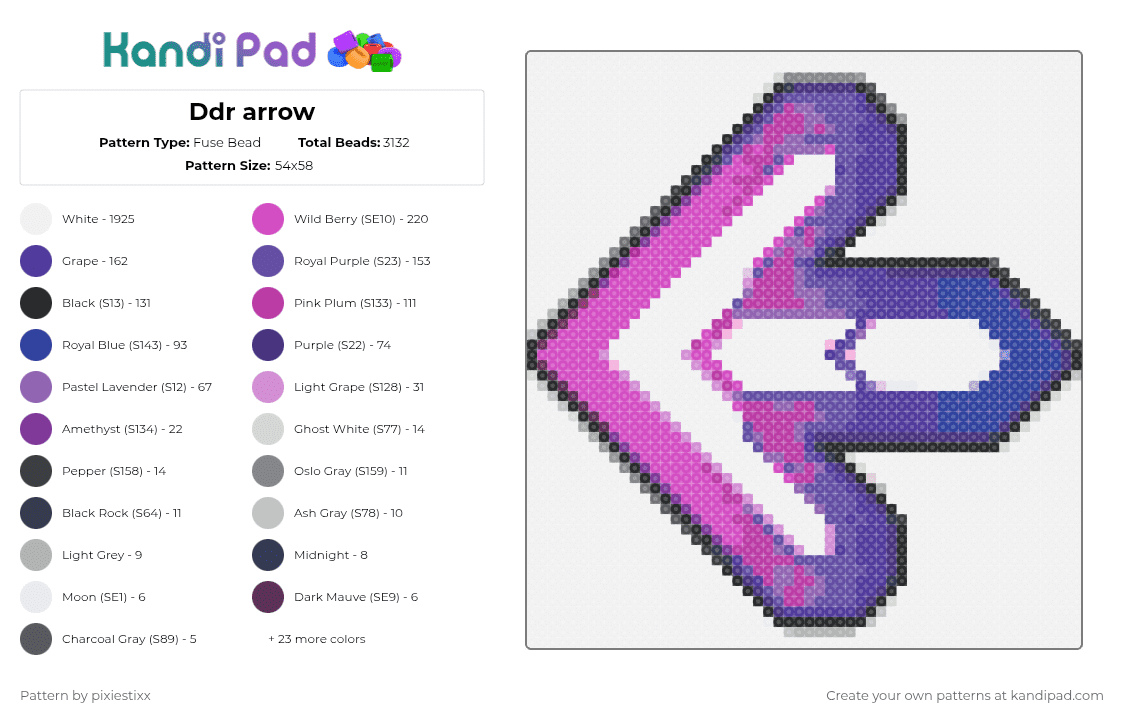Ddr arrow Fuse Bead Pattern - Kandi Pad | Kandi Patterns, Fuse Bead ...