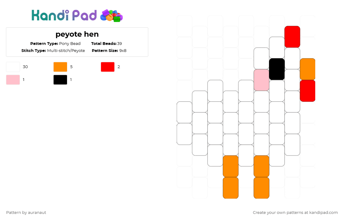 Peyote hen Pony Bead Pattern - Kandi Pad | Kandi Patterns, Fuse Bead ...