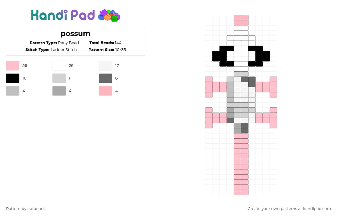 Possum Pony Bead Pattern - Kandi Pad | Kandi Patterns, Fuse Bead ...