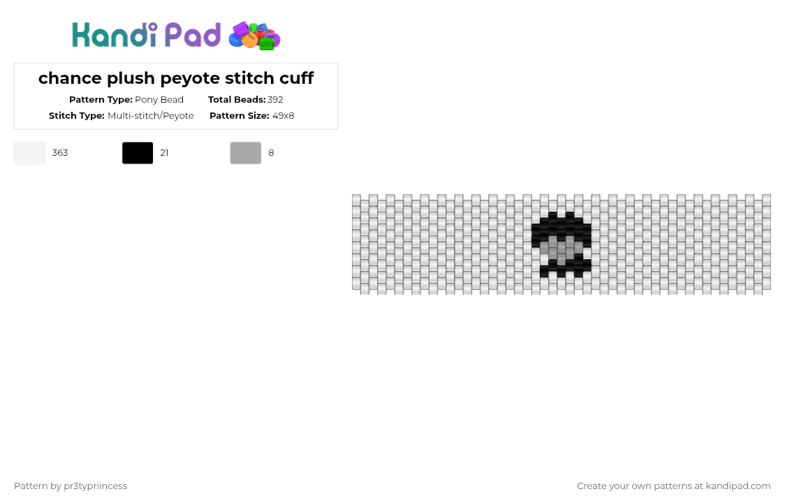 Chance plush peyote stitch cuff Pony Bead Pattern - Kandi Pad | Kandi ...