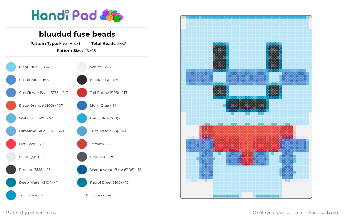 Bluudud fuse beads Fuse Bead Pattern - Kandi Pad | Kandi Patterns, Fuse ...