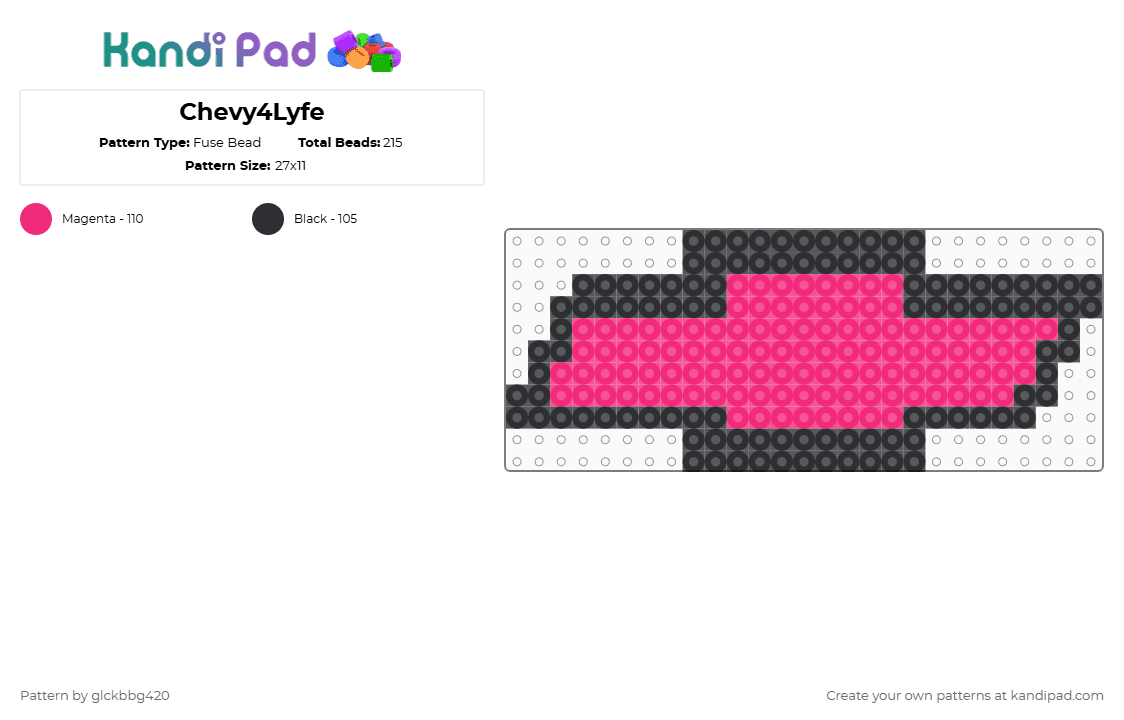Chevy4Lyfe Fuse Bead Pattern - Kandi Pad | Kandi Patterns, Fuse Bead ...