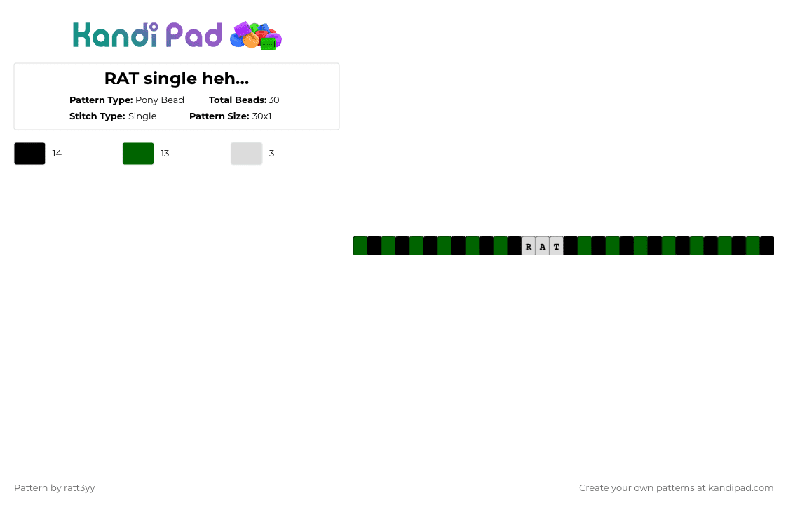 RAT single heh... Pony Bead Pattern - Kandi Pad | Kandi Patterns, Fuse ...