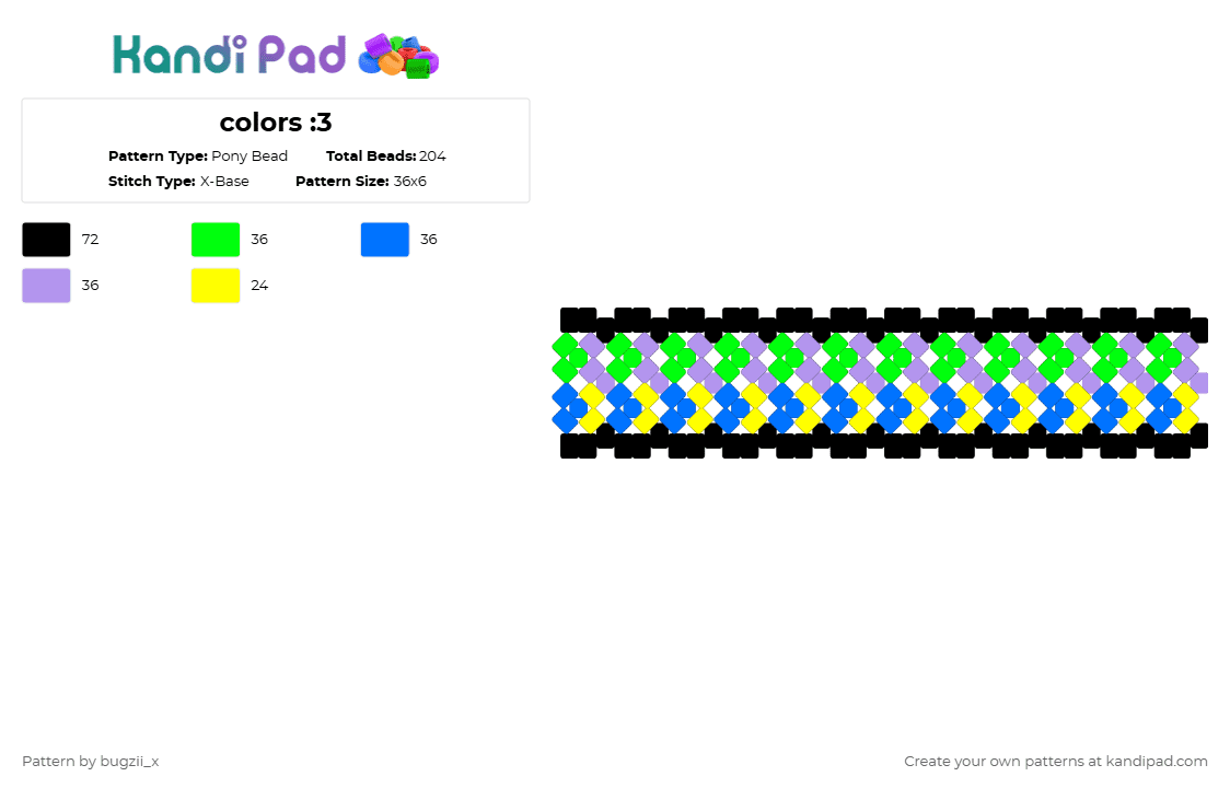 Colors :3 Pony Bead Pattern - Kandi Pad | Kandi Patterns, Fuse Bead ...