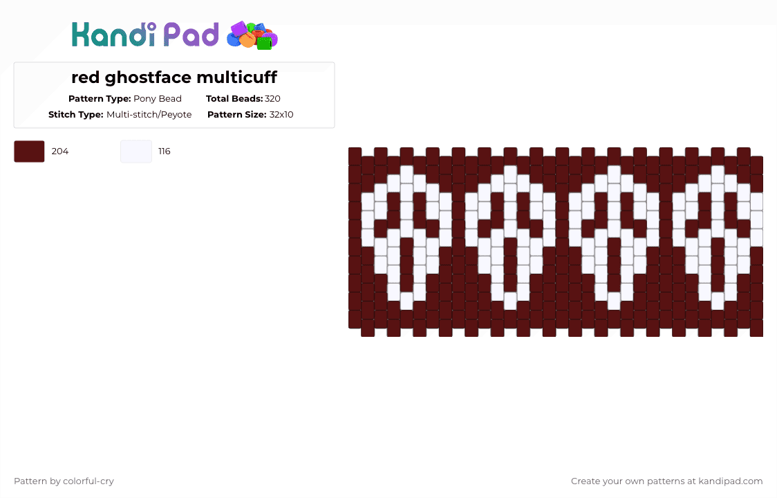Red ghostface multicuff Pony Bead Pattern - Kandi Pad | Kandi Patterns ...
