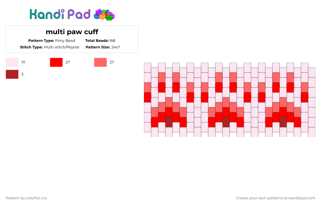 Multi paw cuff Pony Bead Pattern - Kandi Pad | Kandi Patterns, Fuse ...