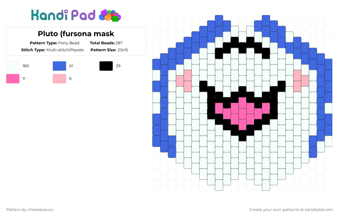 Pluto (fursona mask Pony Bead Pattern - Kandi Pad | Kandi Patterns ...