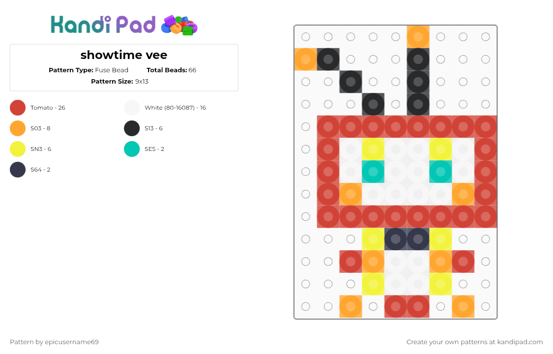 Showtime vee Fuse Bead Pattern - Kandi Pad | Kandi Patterns, Fuse Bead ...