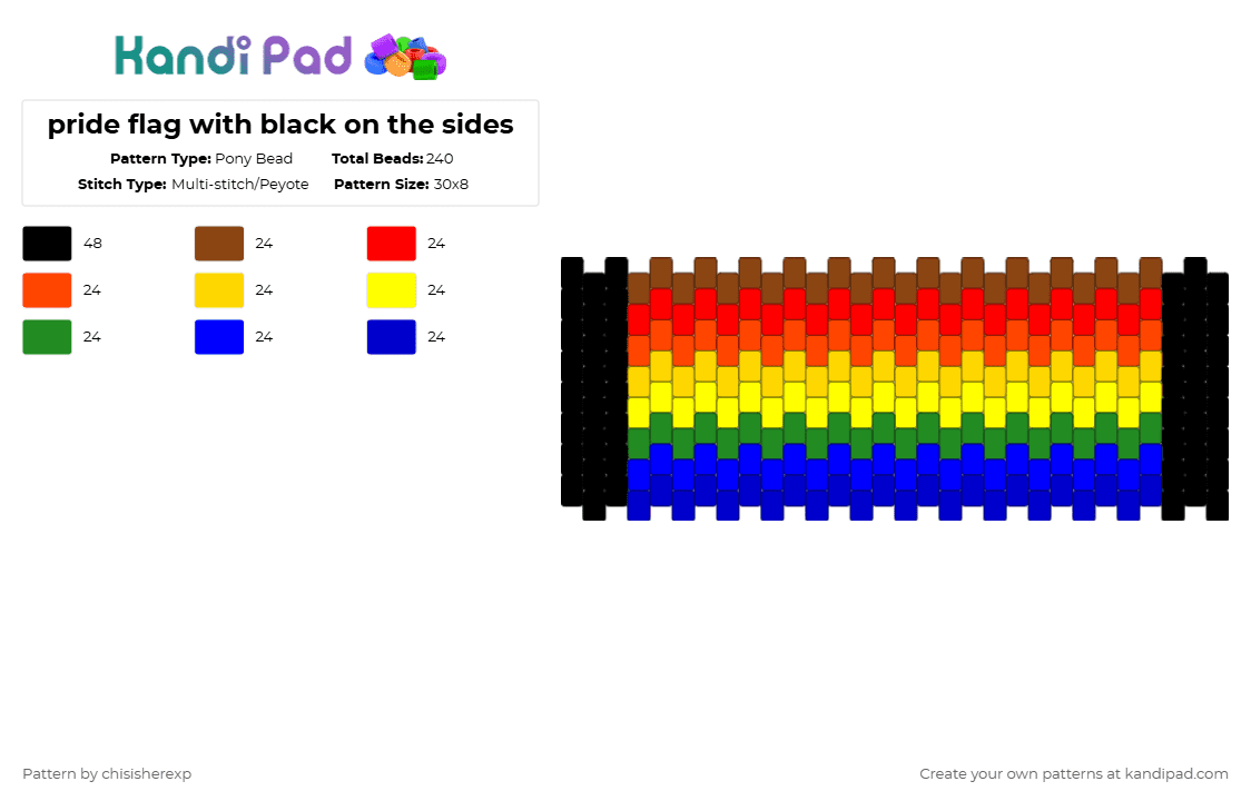 Pride flag with black on the sides Pony Bead Pattern - Kandi Pad ...