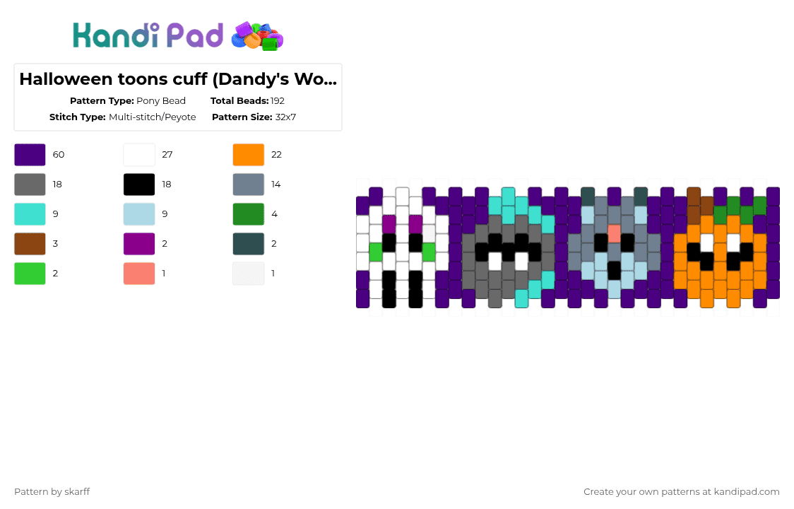 Halloween toons cuff (Dandy's World) Pony Bead Pattern - Kandi Pad ...