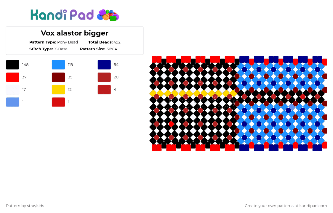 Vox alastor bigger Pony Bead Pattern - Kandi Pad | Kandi Patterns, Fuse ...