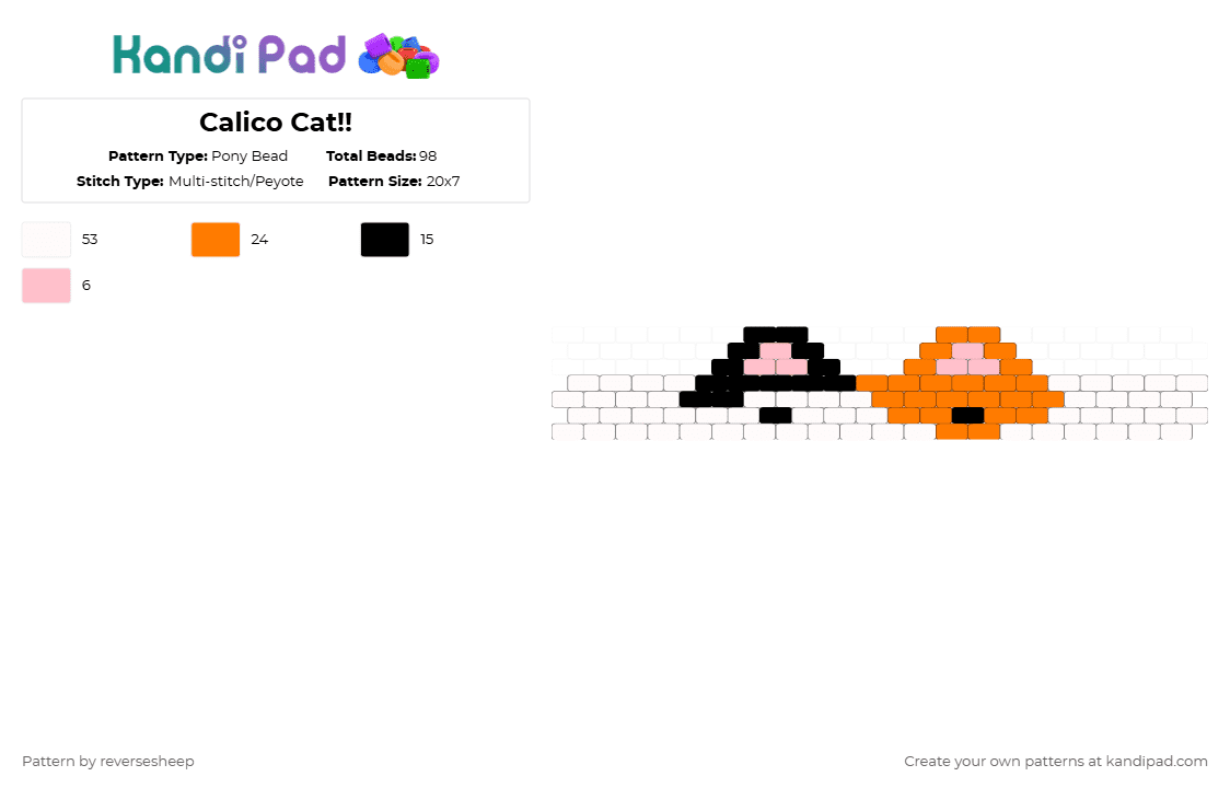 Calico Cat!! Pony Bead Pattern - Kandi Pad | Kandi Patterns, Fuse Bead ...